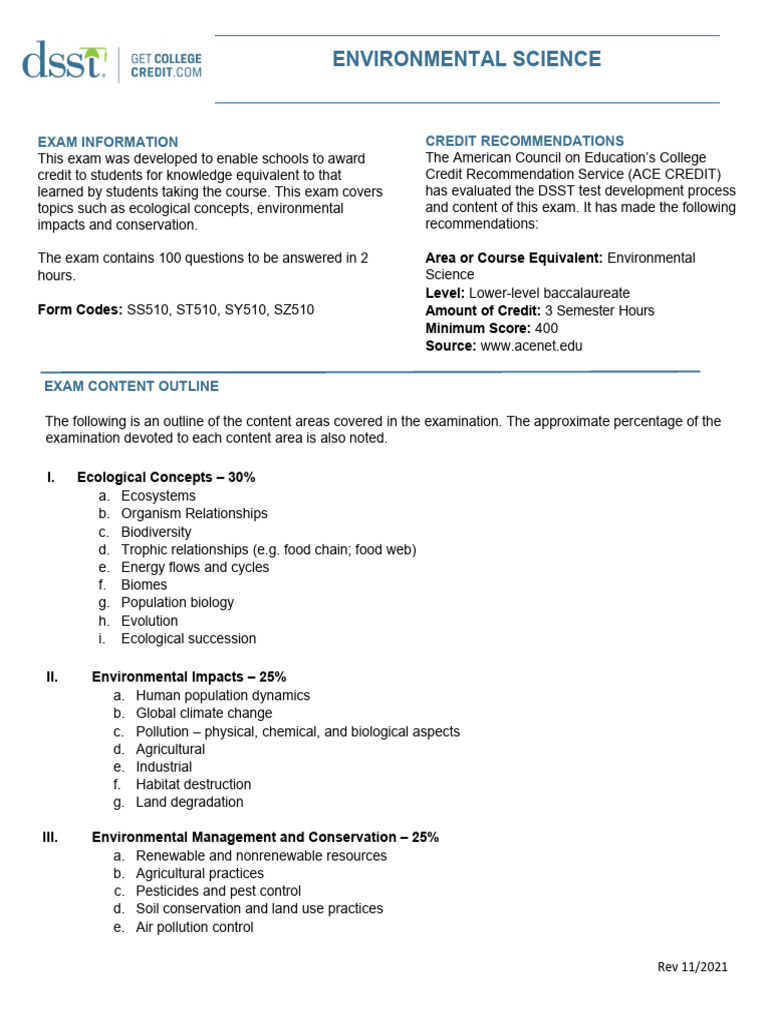 DSST EnvironmentalScience | PDF | Ecology | Conservation Biology