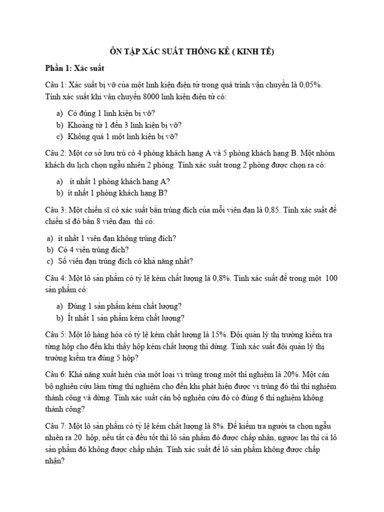 On Tap XSTK Kinh Te T9.2022 | PDF