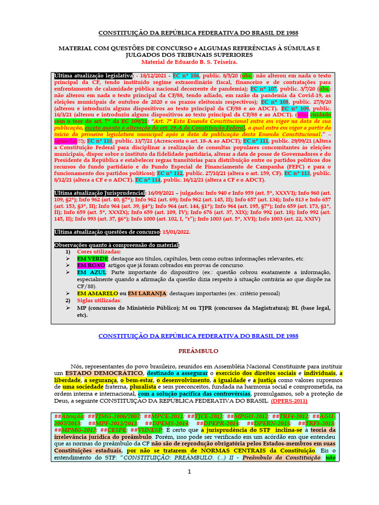Questões e Atualizações da CF/88 | PDF | Constituição | Liberdade de ...