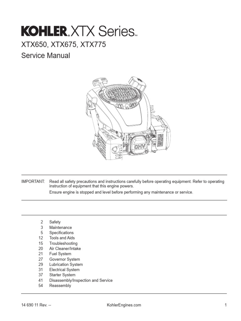 Kohler XTX Series Service Manual | PDF | Horsepower | Gasoline