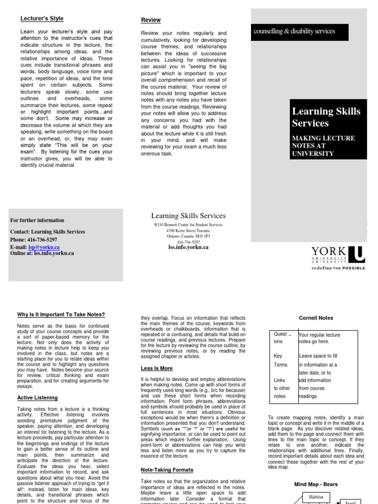 Note Taking Brochure | PDF | Cognition | Human Communication