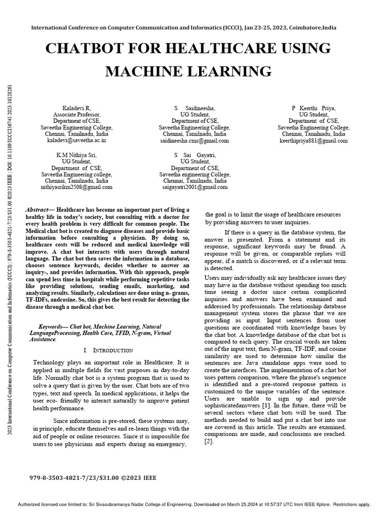 Chatbot For Healthcare Using Machine Learning | PDF | Parsing ...