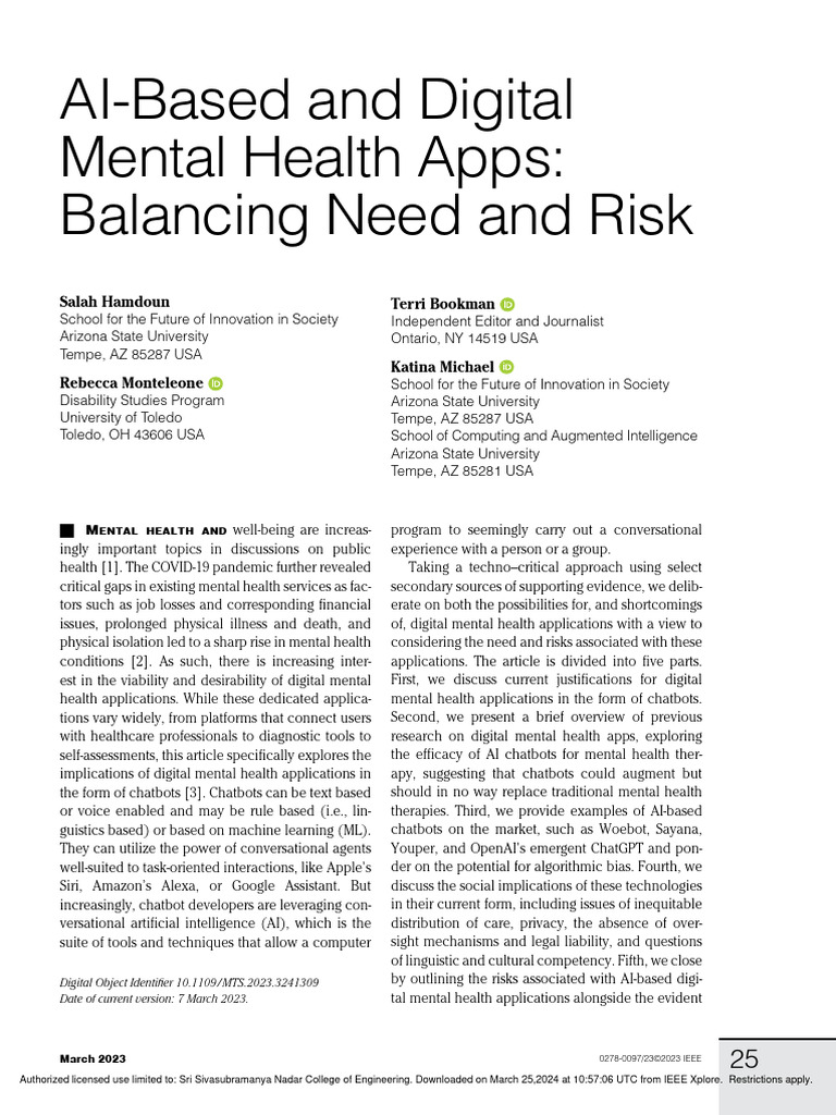AI-Based and Digital Mental Health Apps Balancing Need and Risk | PDF ... AI-Based and Digital Mental Health Apps Balancing Need and Risk | PDF ...