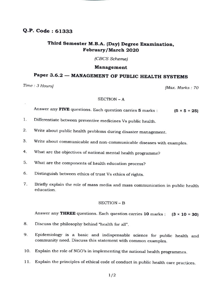 CBCS 3.6.2 Management of Public Health Systems 2020 | PDF | Surgery | Public Health