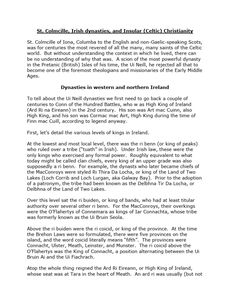 Colmcille Columba Irish Dynasties and in | PDF | Columba | Saint Patrick