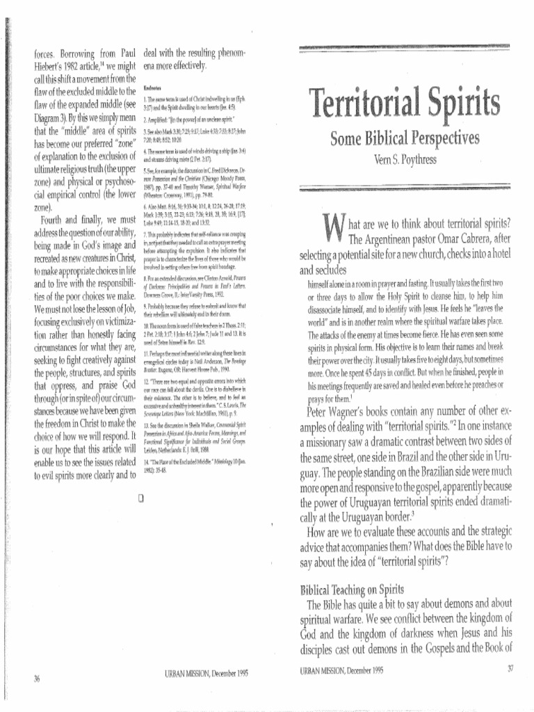 Poythress Vern Territorial Spirits Some Biblical Perspectives | PDF