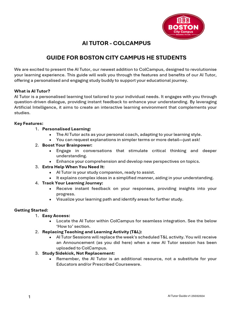 AI Tutor Guide for Boston Students | PDF | Artificial Intelligence | Intelligence (AI) & Semantics