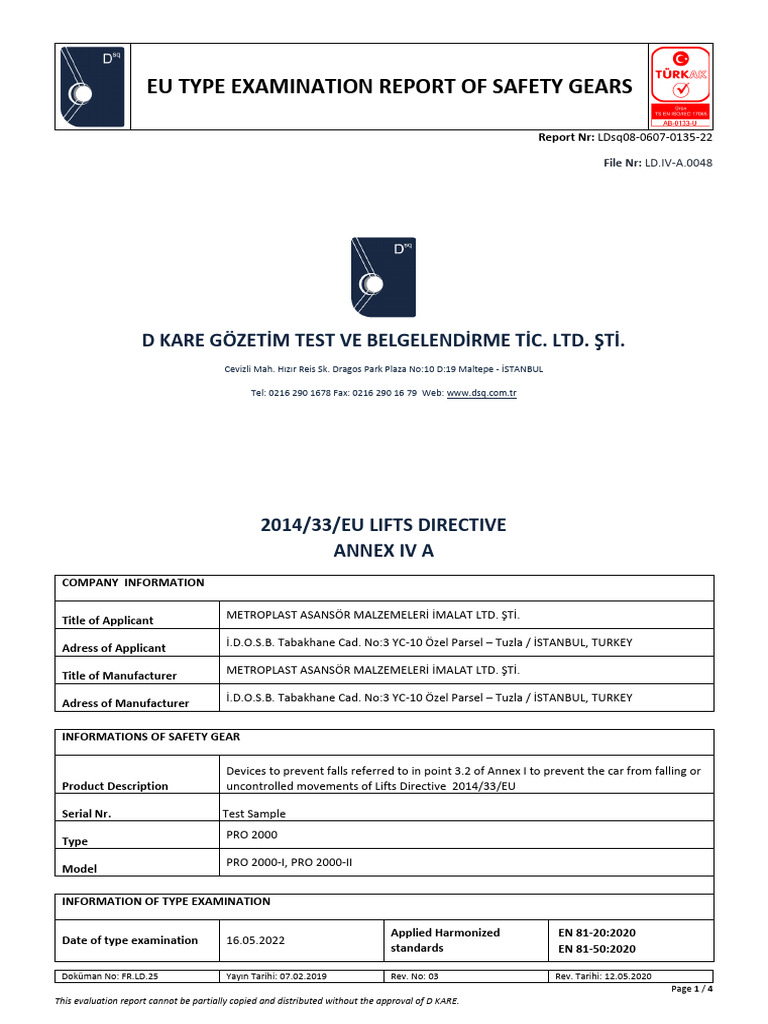 EU Safety Gear Exam Report | PDF | Elevator | Safety