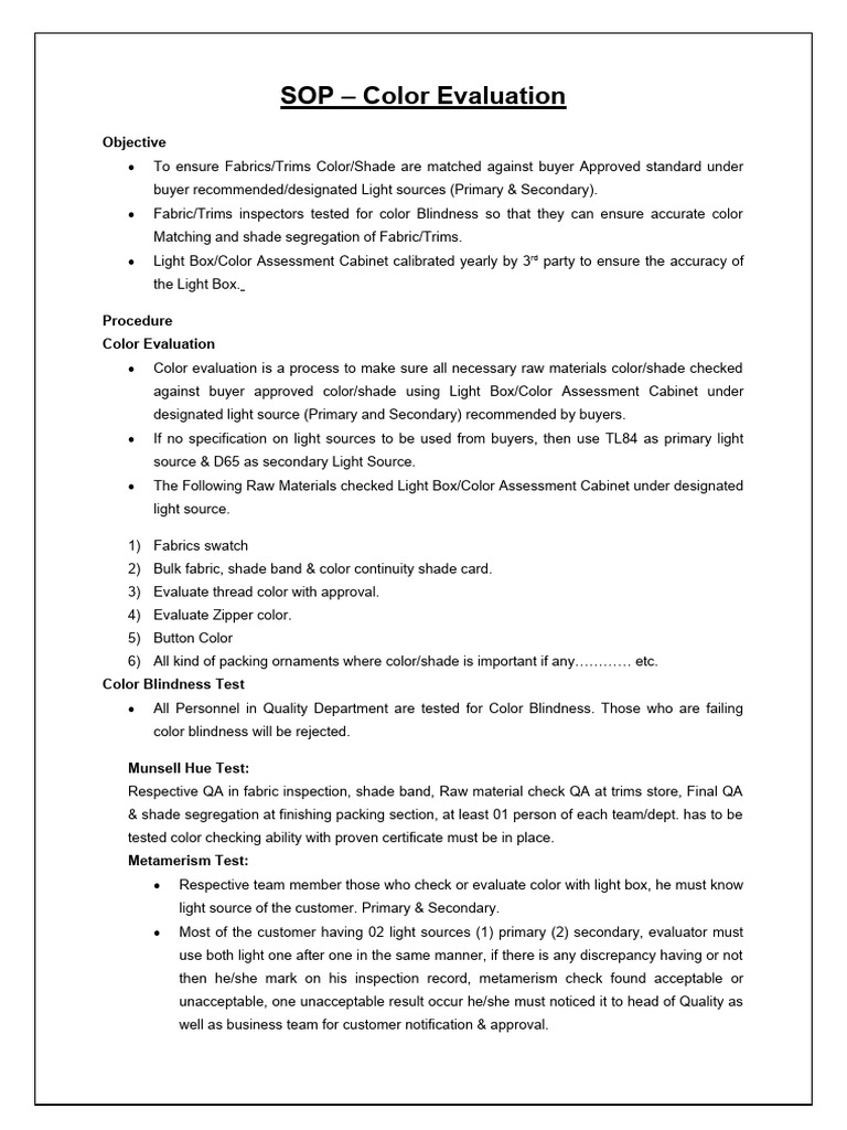 7.SOP Color Evaluation | PDF | Career & Growth | Business