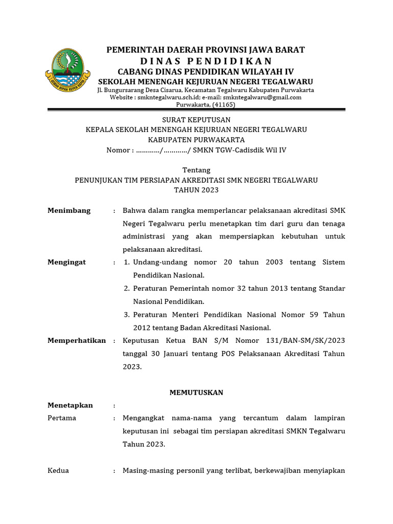 SK Tim Panitia Akreditasi 2023 | PDF