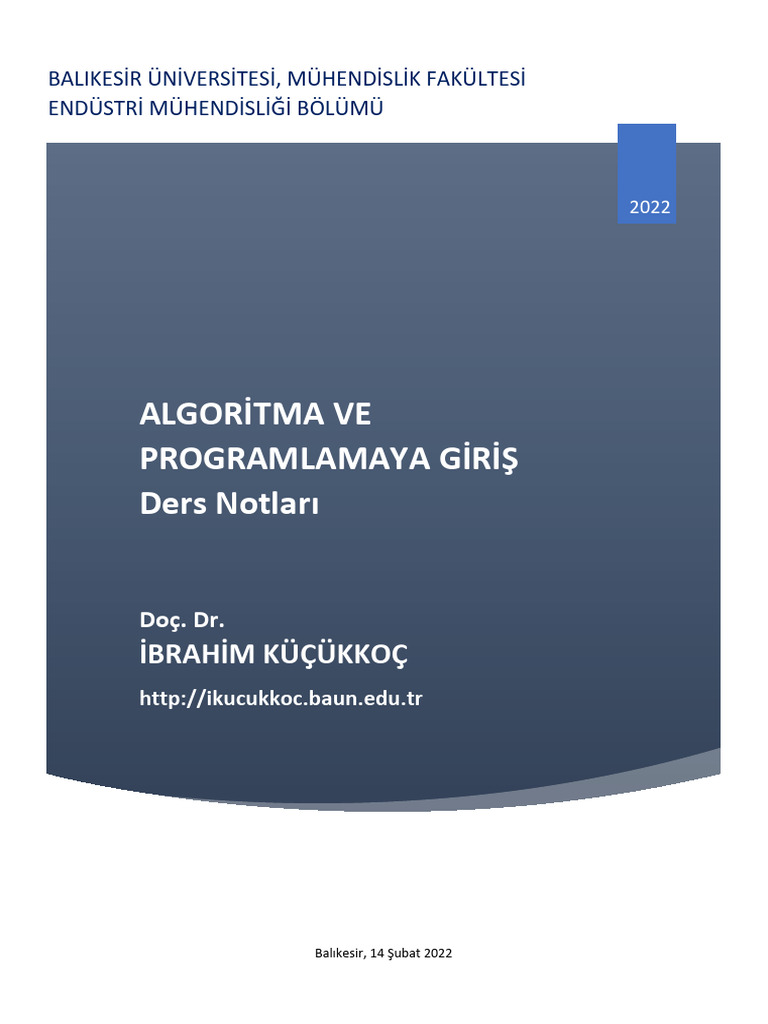 Algori̇tma Ve Programlamaya Gi̇ri̇ş Ders Notlari | PDF