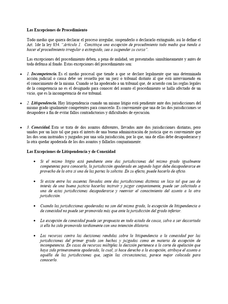Tema III Las Excepciones de Procedimiento | PDF | Jurisdicción ...