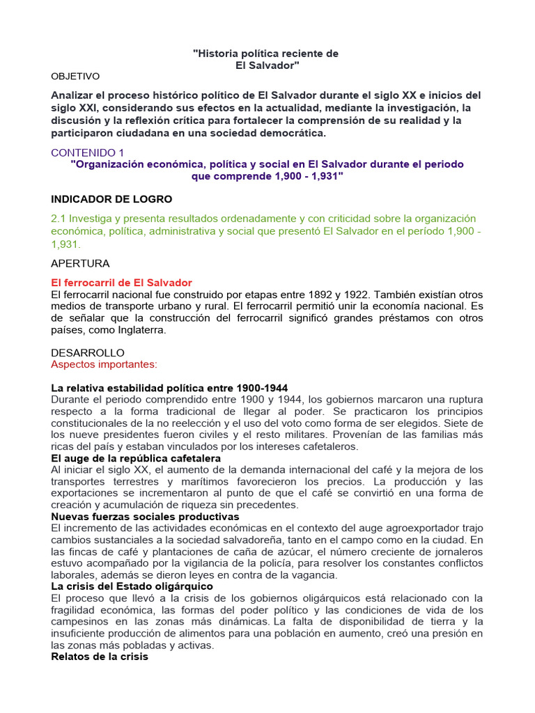 Historia política de El Salvador 1900-1944 | PDF | El Salvador