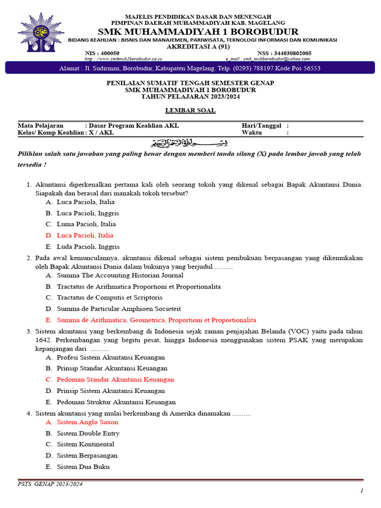 Dasar Program Keahlian AKL - Penilaian Sumatif Tengah Semester Genap Kelas X | PDF