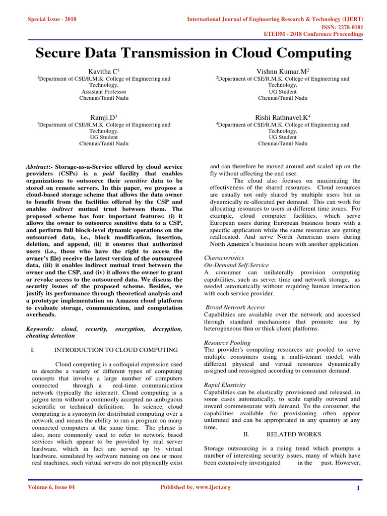 secure-data-transmission-in-cloud-computing-IJERTCONV6IS04006 | Download Free PDF | Encryption ...