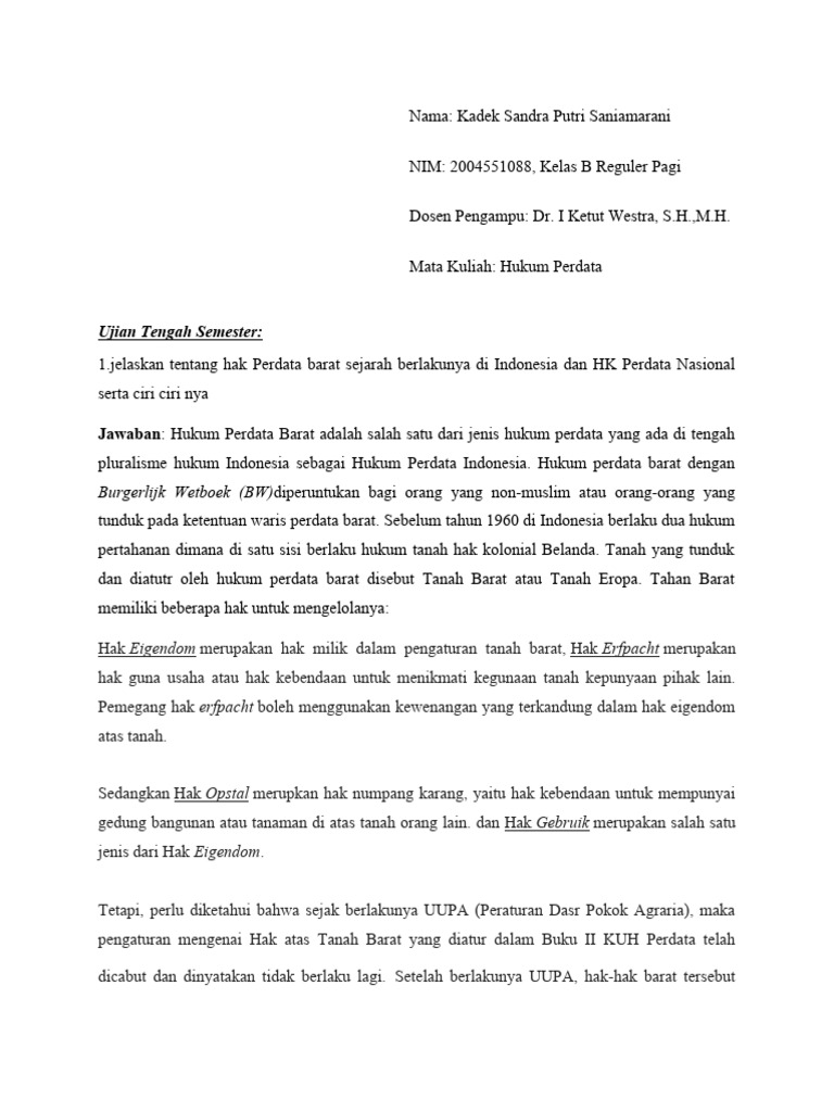 Kadek Sandra Putri Saniamarani - Uts Perdata | PDF
