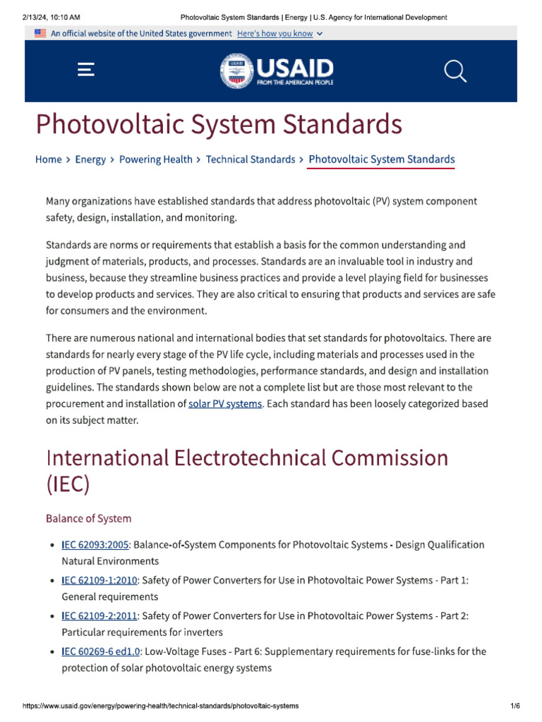 Photovoltaic System Standards - Energy .... Agency For International ...
