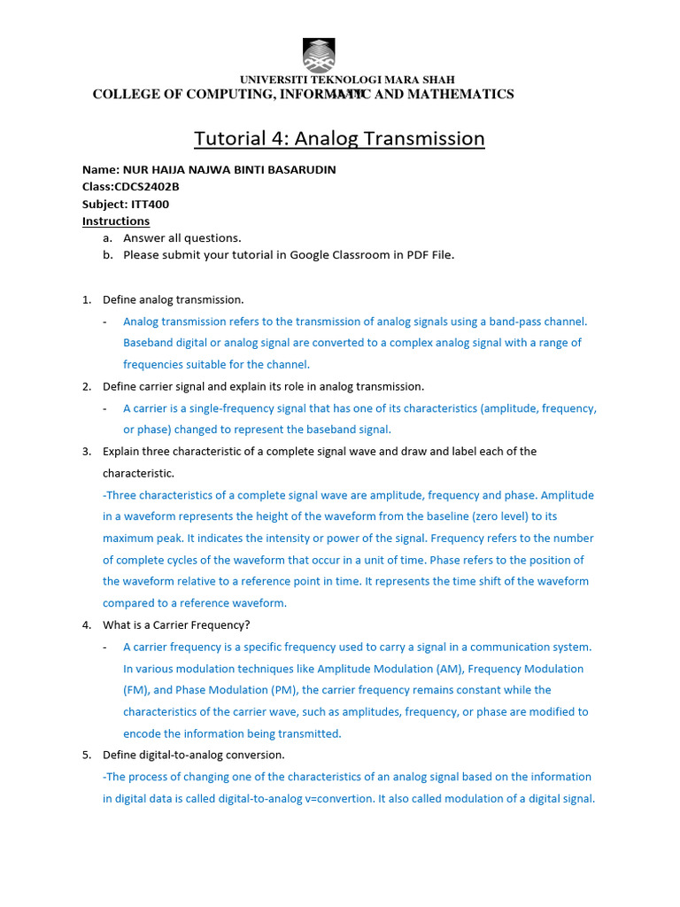 Tutorial 4 Analog Transmission | Download Free PDF | Modulation | Frequency Modulation