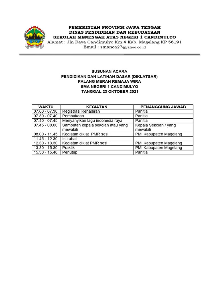 Susunan Acara PMR Wira | PDF