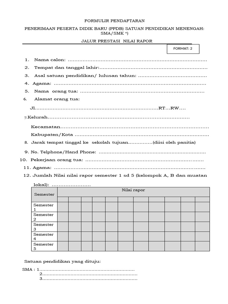 Formulir Pendaftaran PPDB Jabar | PDF