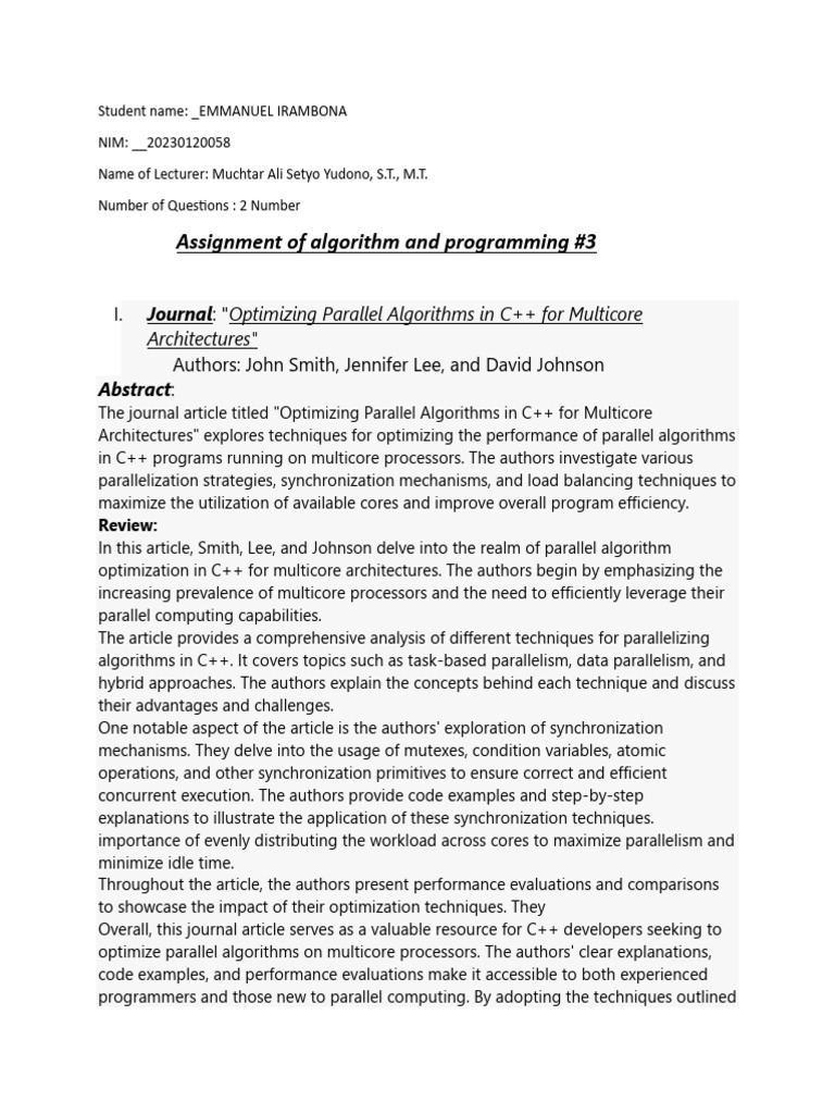 Algorith And Programing Assignment 3 Pdf Parallel Computing Load Balancing Computing