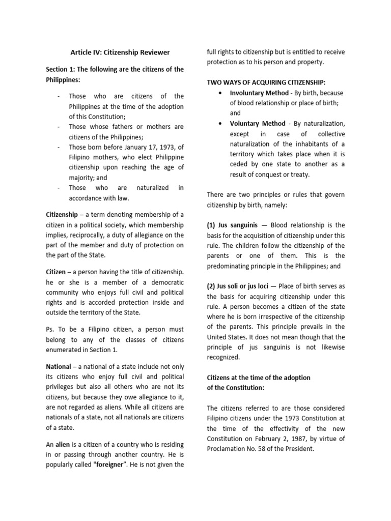 Article IV Citizenship | PDF | Naturalization | Citizenship