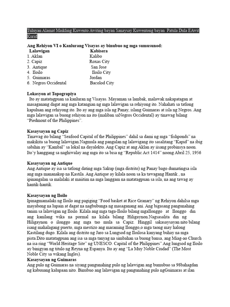 Panitikan NG Rehiyon VI | PDF