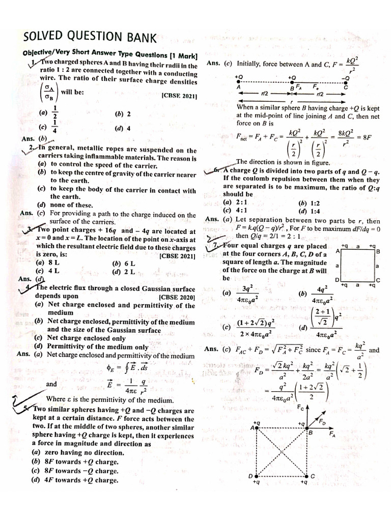 Electric Charges & Electric Fields (CBSE XII) Practice Assignment 2024 | PDF
