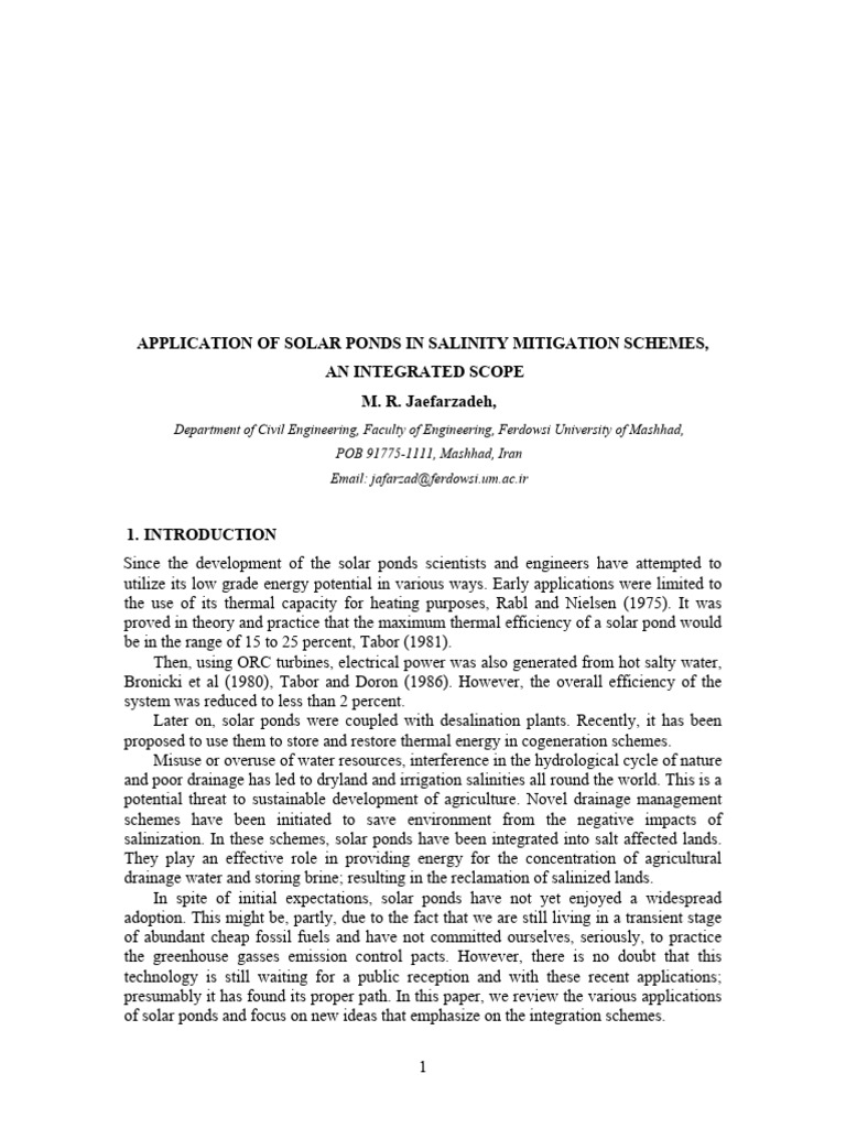 Application of Solar Ponds in Salinity Mitigation Schemes, An ...