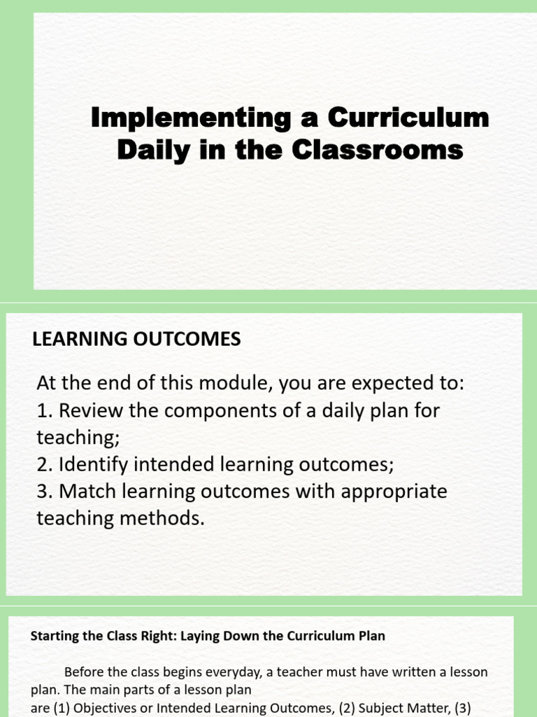 Lesson 11. Implementing a Curriculum Daily in a Classroom | Download Free PDF | Learning ...