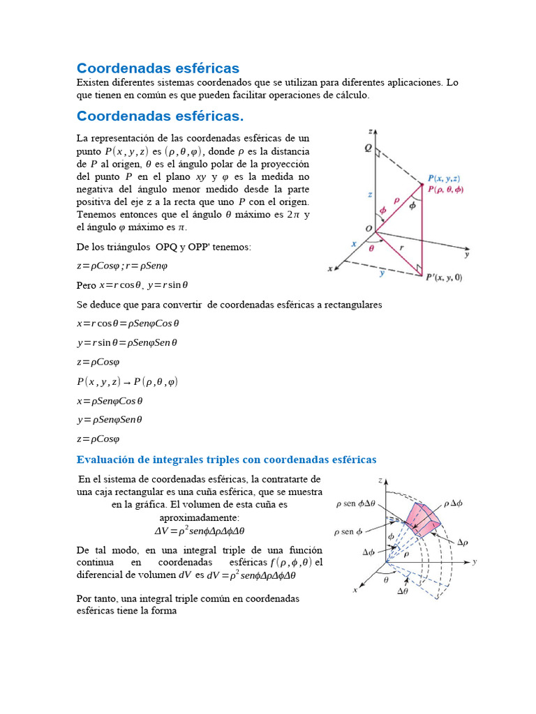 Coordenadas Esfericas Matematica | PDF | Esfera | Integral