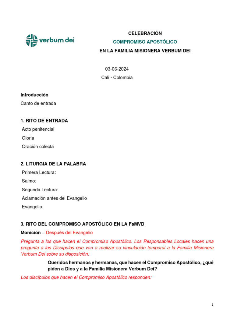 Liturgia Compromisos Apost - Temporales 2 | PDF | eucaristía | Oración