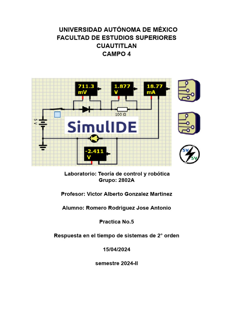 Practica 5 Teoria de Control y Robotica | PDF | Oscilación | Ecuaciones