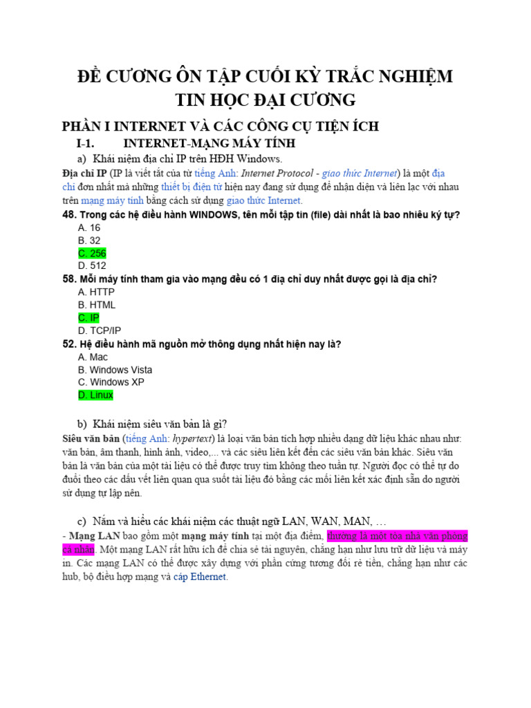 Decuongontapthi TN - THDC-Cuối kì | PDF