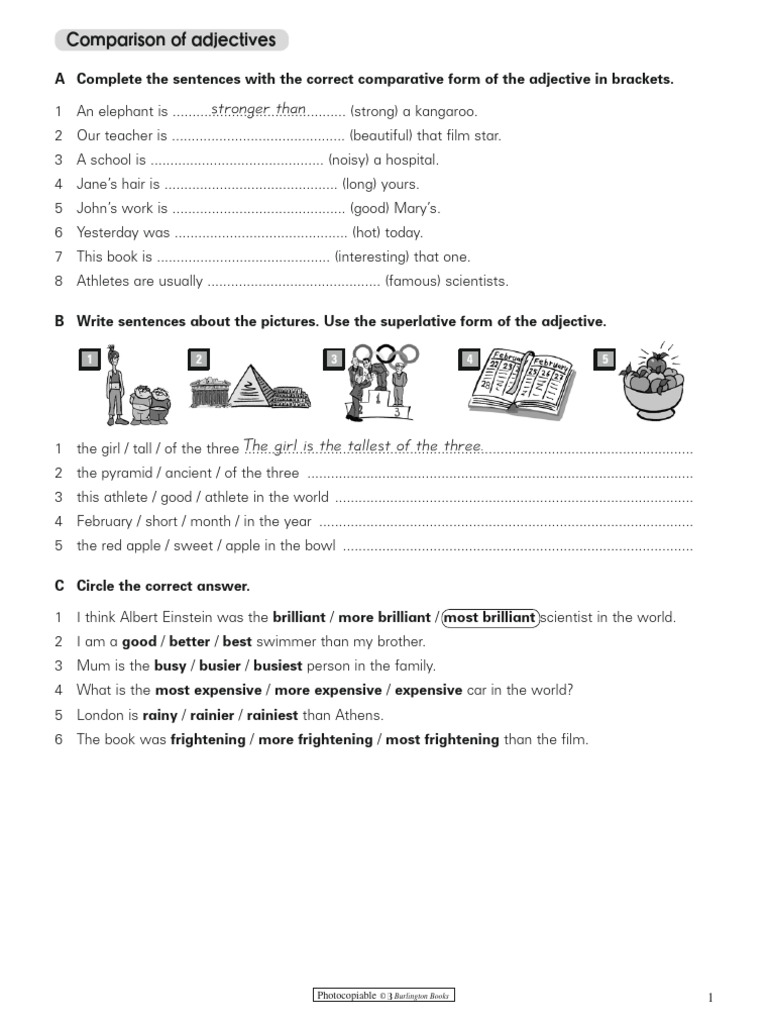 Comparative and Superlative Adjectives Worksheet | PDF | Linguistics ...