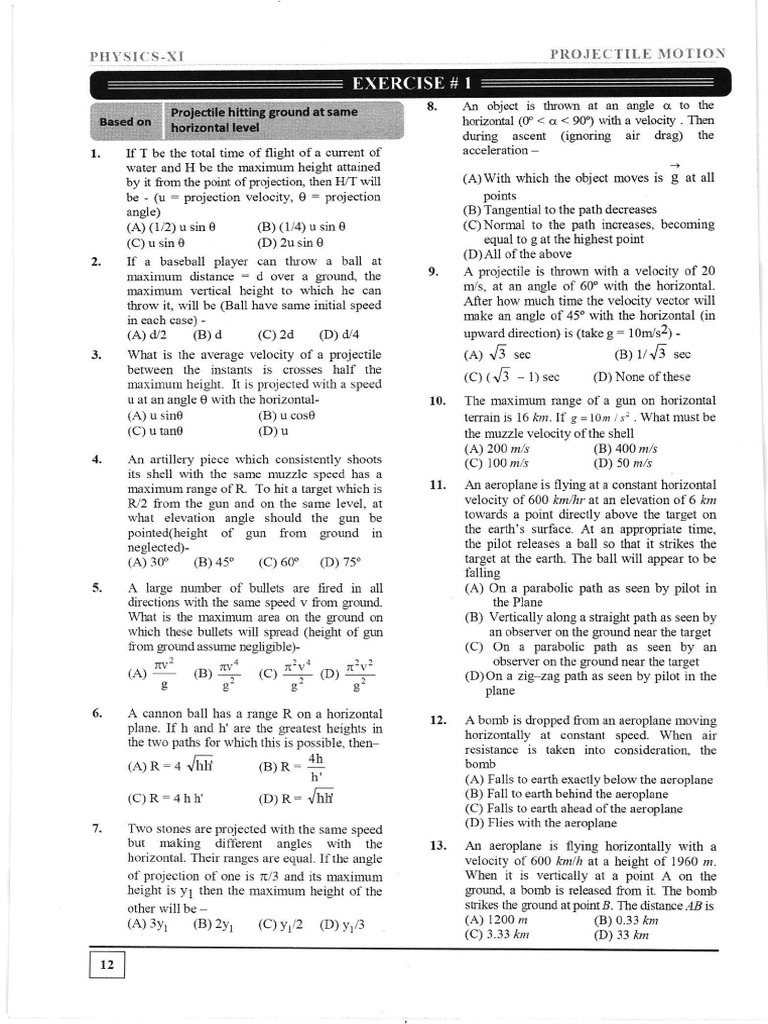 Chap-4 (Projectile Motion) Exercise and Answer Key | PDF | Mechanics