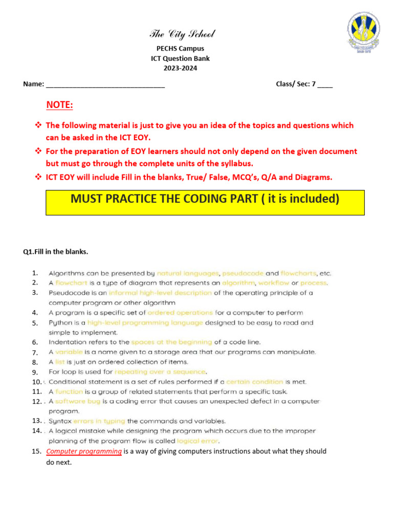 Eoy-Ict Comprehensive Guide Grade 7 | PDF | Computer Program | Programming