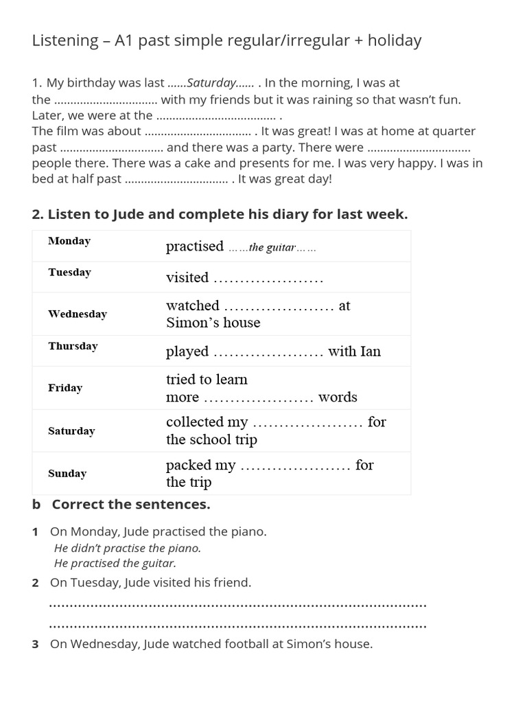 Listening A1 - Holidays - Past Simple | PDF | Art