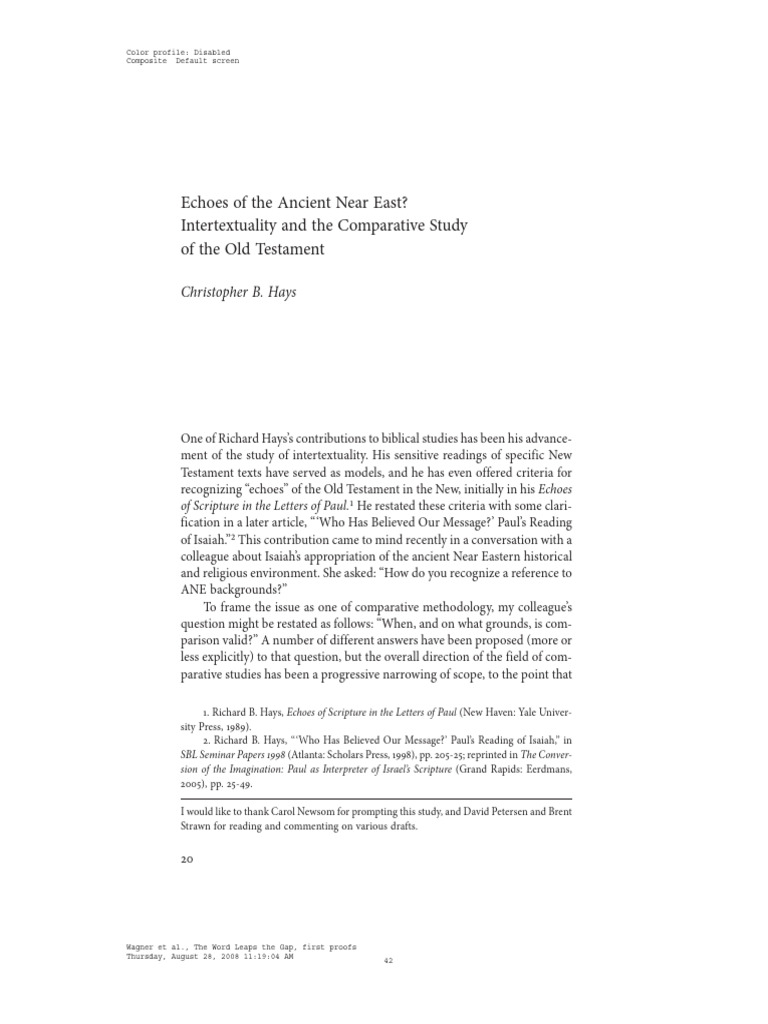 Hayes - Echoes of The Ancient Near East | PDF | Intertextuality | Bible