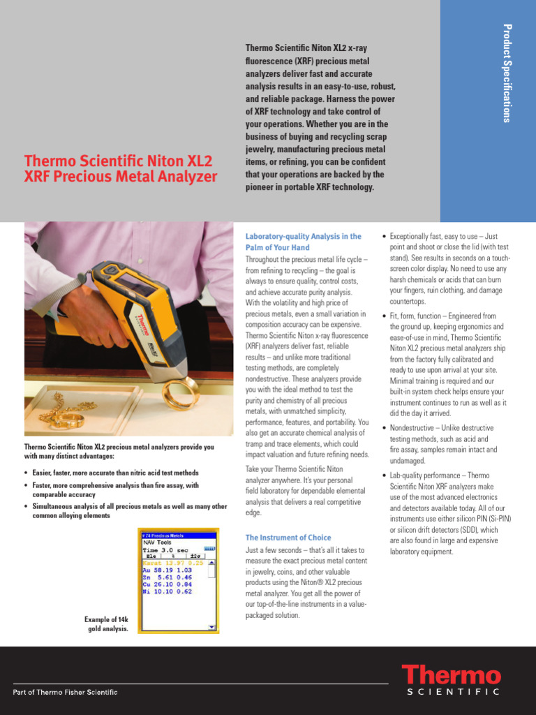 ThermoScientific Niton-XL2 | PDF | Metals | Metallurgical Assay