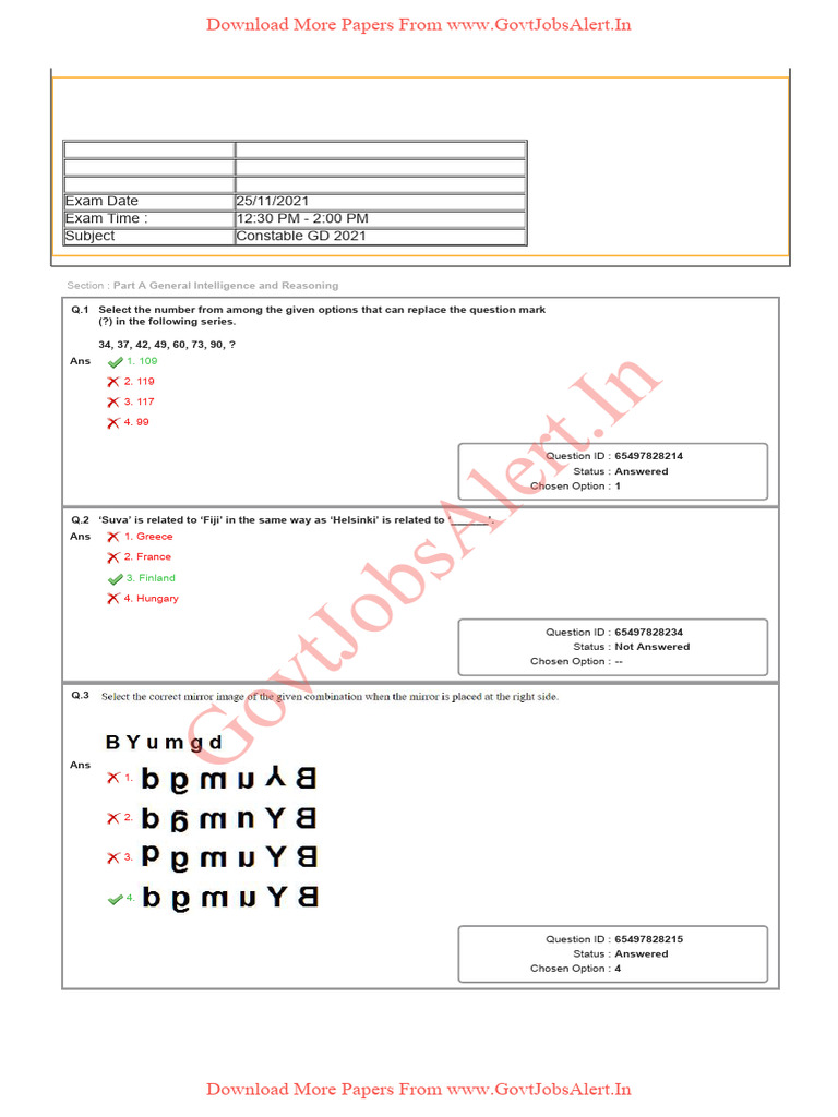 SSC GD Paper 2021 in English Set 31 | PDF