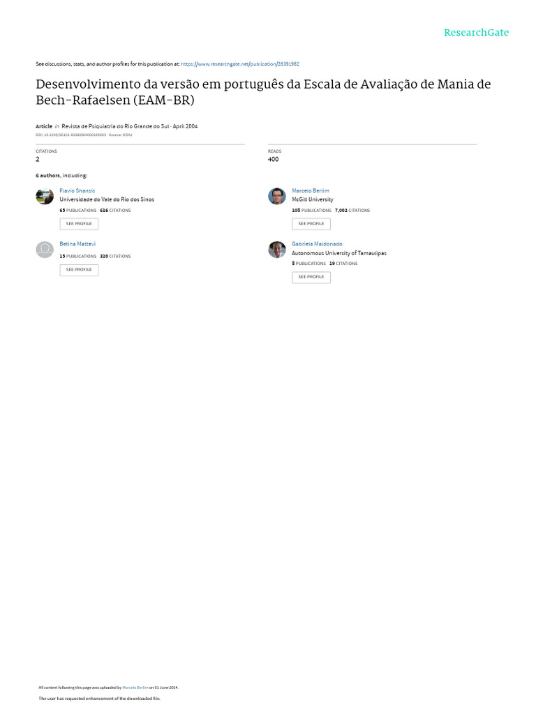 Escala de Avaliação de Mania de Bech-Rafaelsen EAM-BR | PDF ...