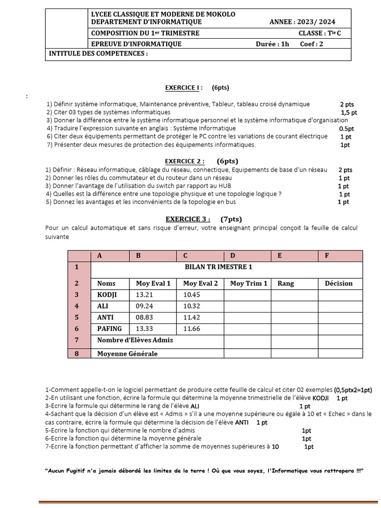 Tle C | PDF | Topologie de réseau | Feuille de calcul