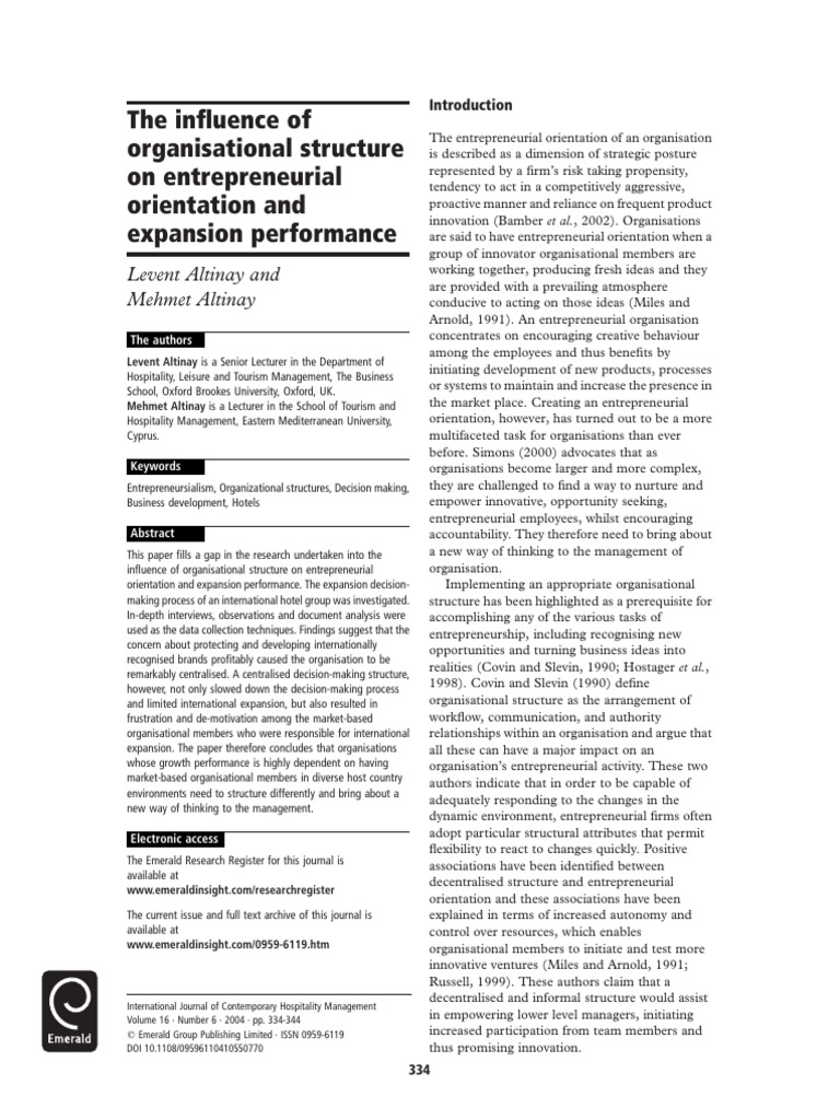 The Influence of Organisational Structur | PDF | Entrepreneurship ...
