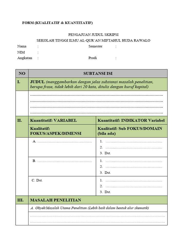 Form Pengajuan Judul Skripsi STIQ | PDF