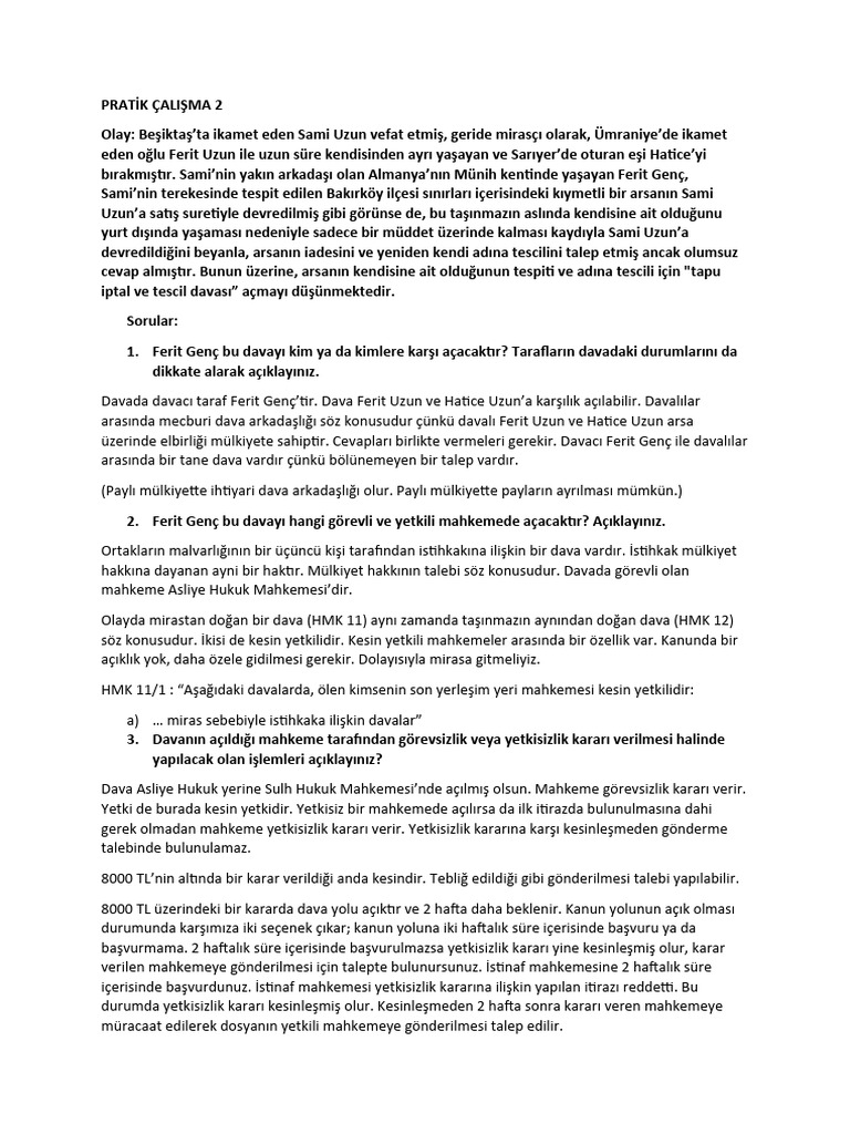 Medeni Usul 1 Final Pratik 2 | PDF