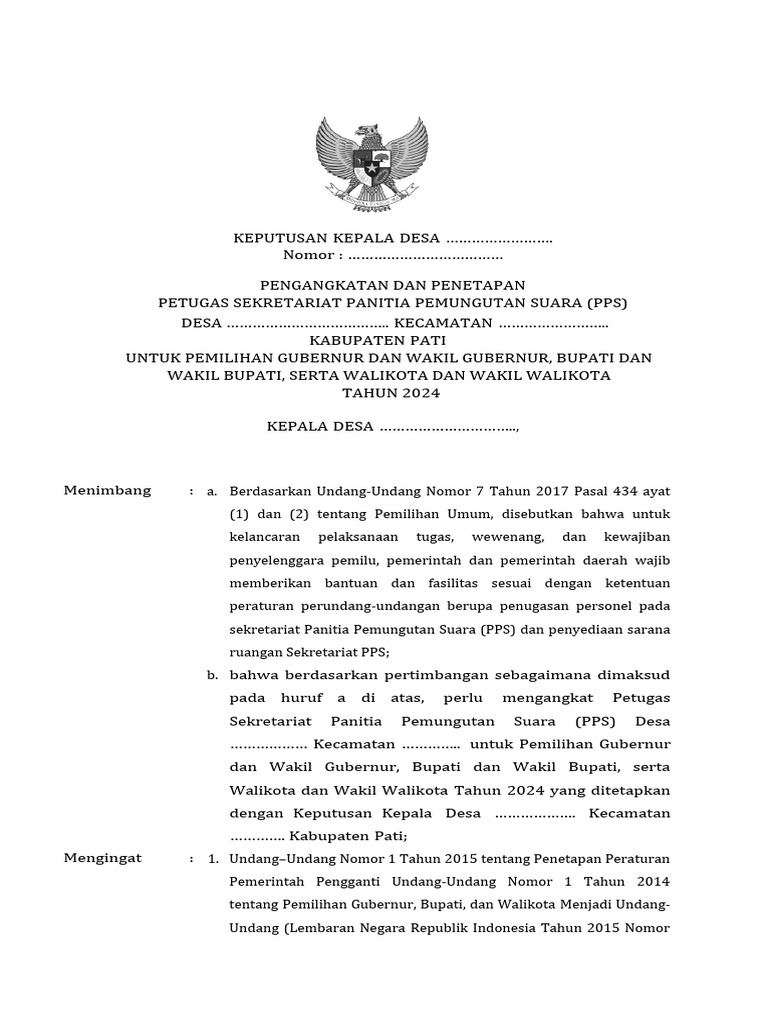 SK - Kepala Desa - Sekretariat - PPS Pilkada 2024 | PDF