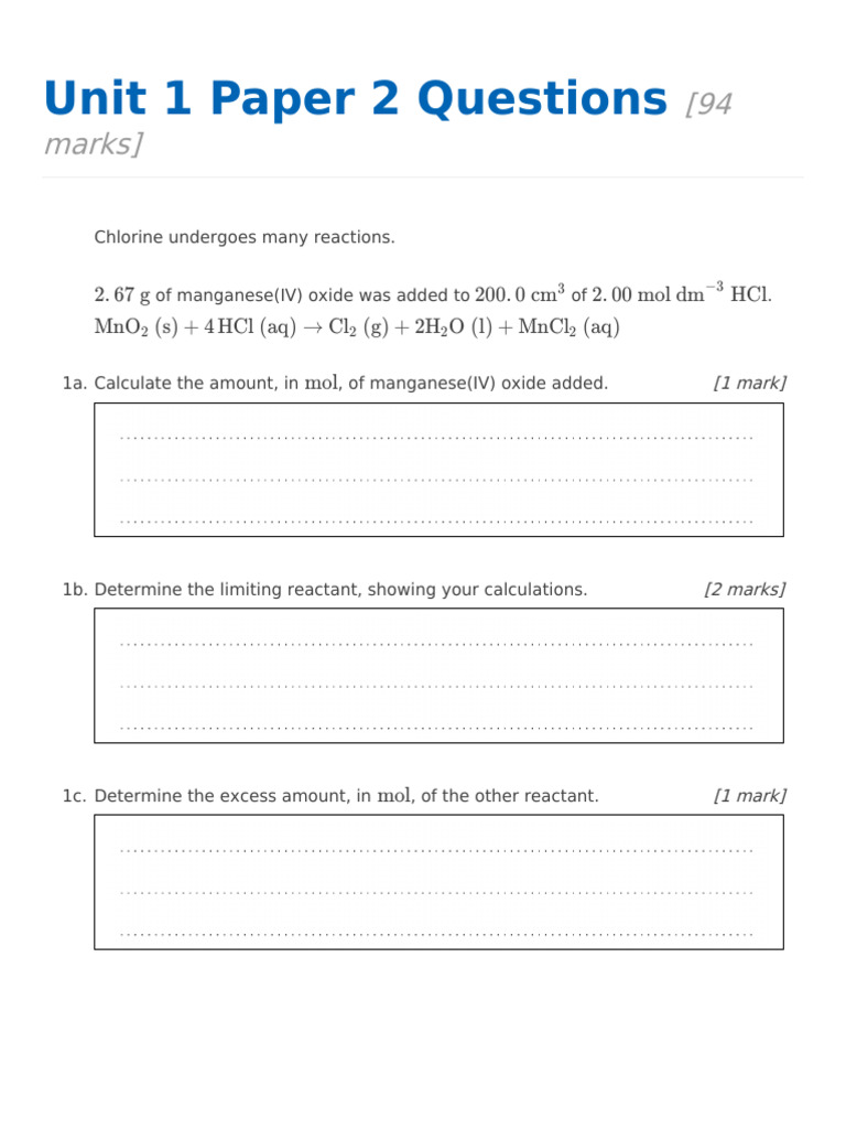 Unit 1 Paper 2 Questions - Chemistry IB | Download Free PDF | Urea | Acid