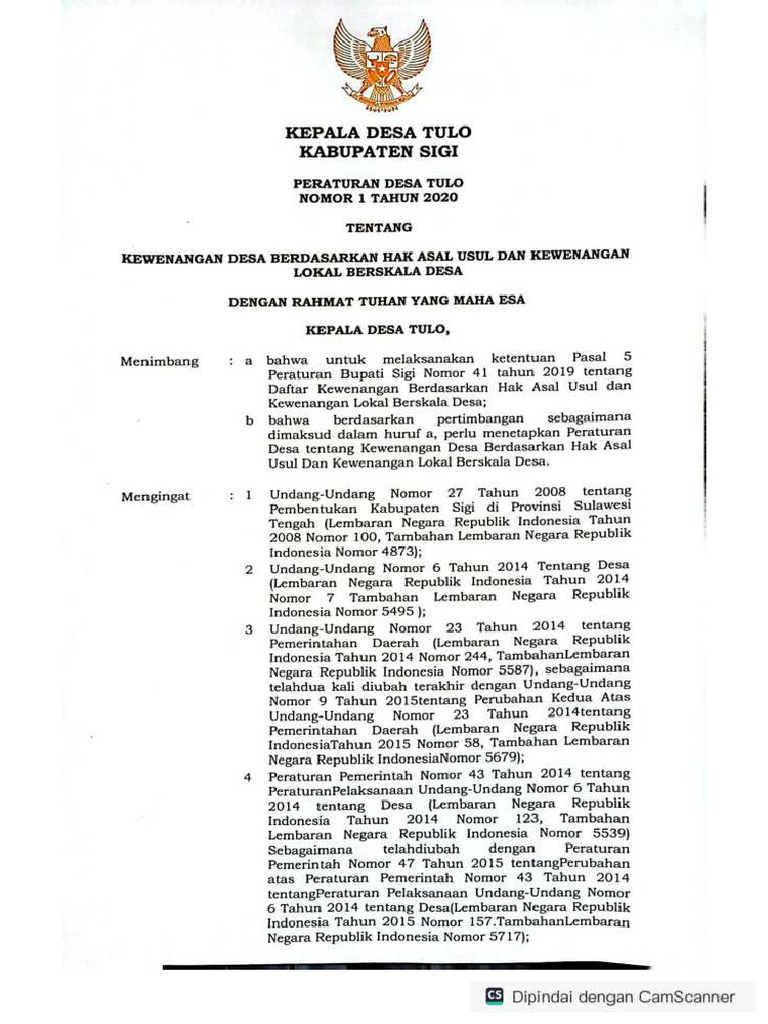 Perdes Tulo Kewenangan Desa | PDF