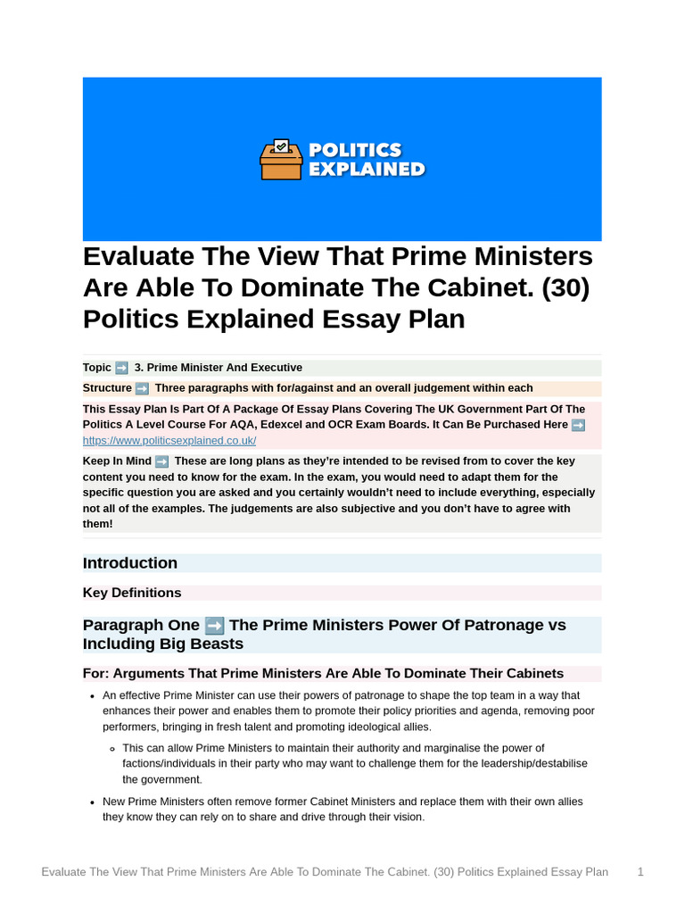 Evaluate The View That Prime Ministers Are Able To Dominate The Cabinet. (30) Politics Explained ...